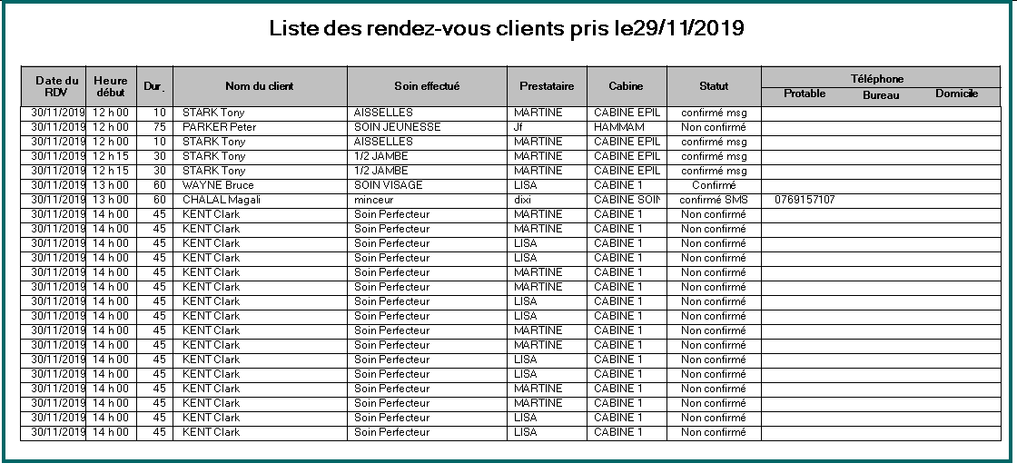 Visualiser la liste des RDV pris aujourd'hui. – Dixisoft