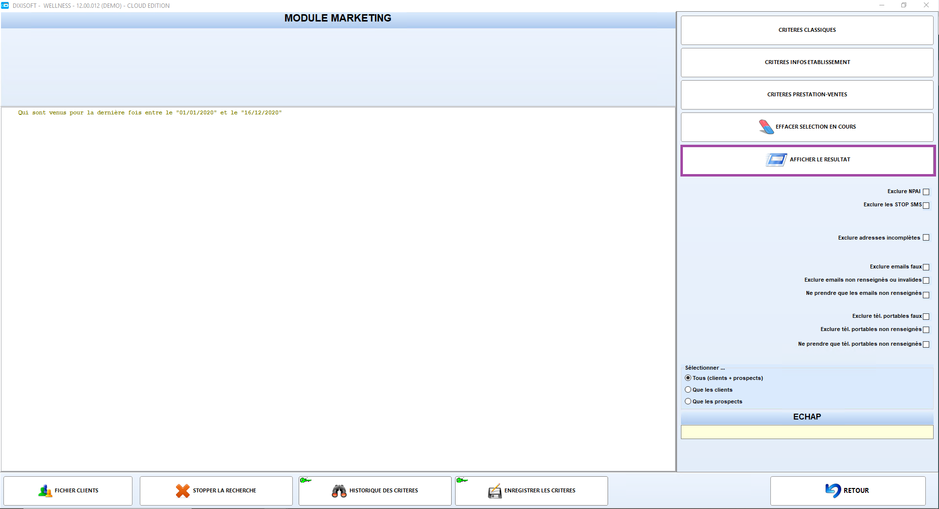 Retrouver tous les clients venus sur une période – Dixisoft